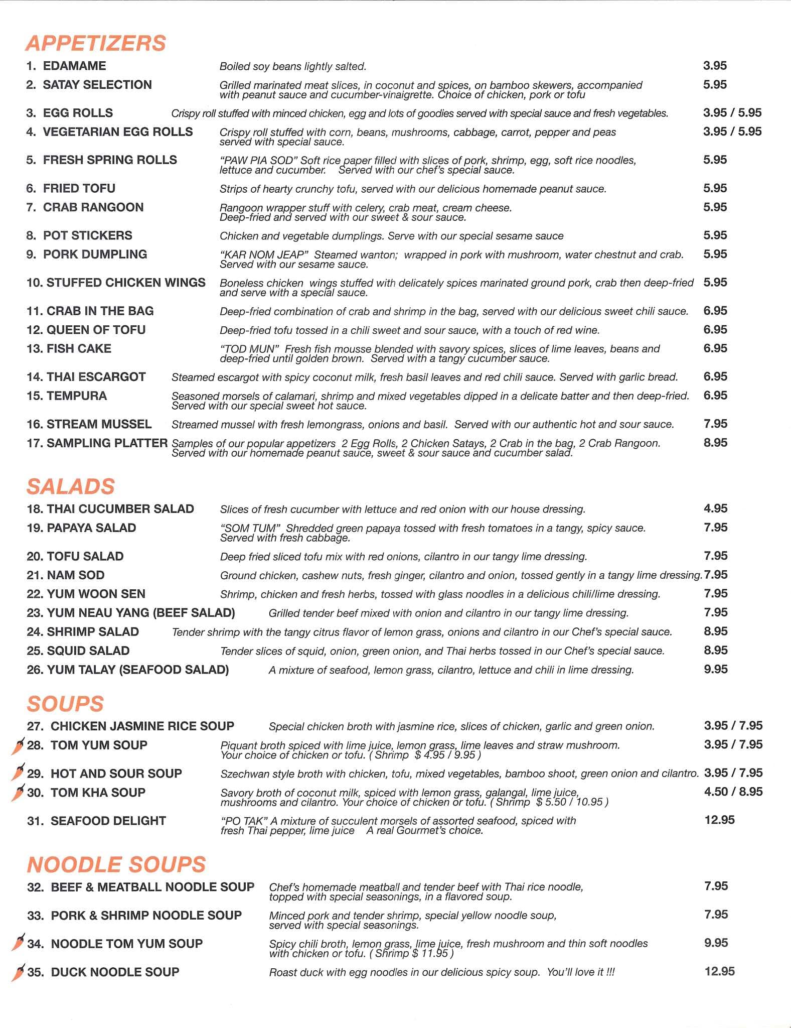 Menu at Krystal Thai restaurant, Crystal Lake