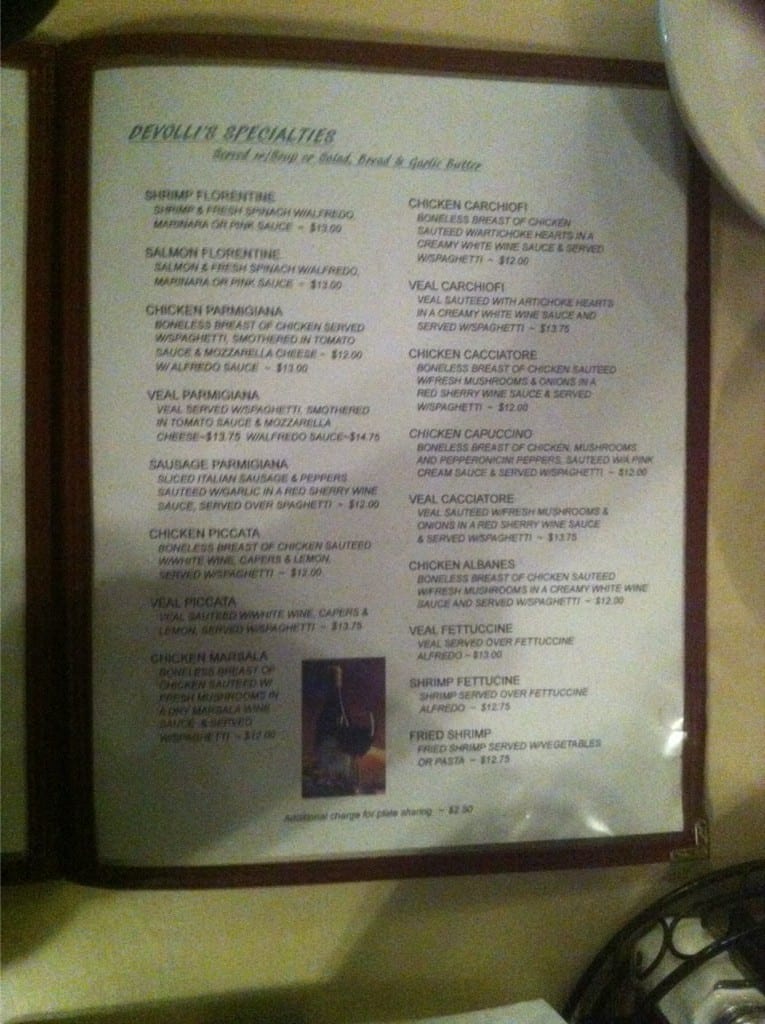 Menu at Devolli's Italian Restaurant, Denison