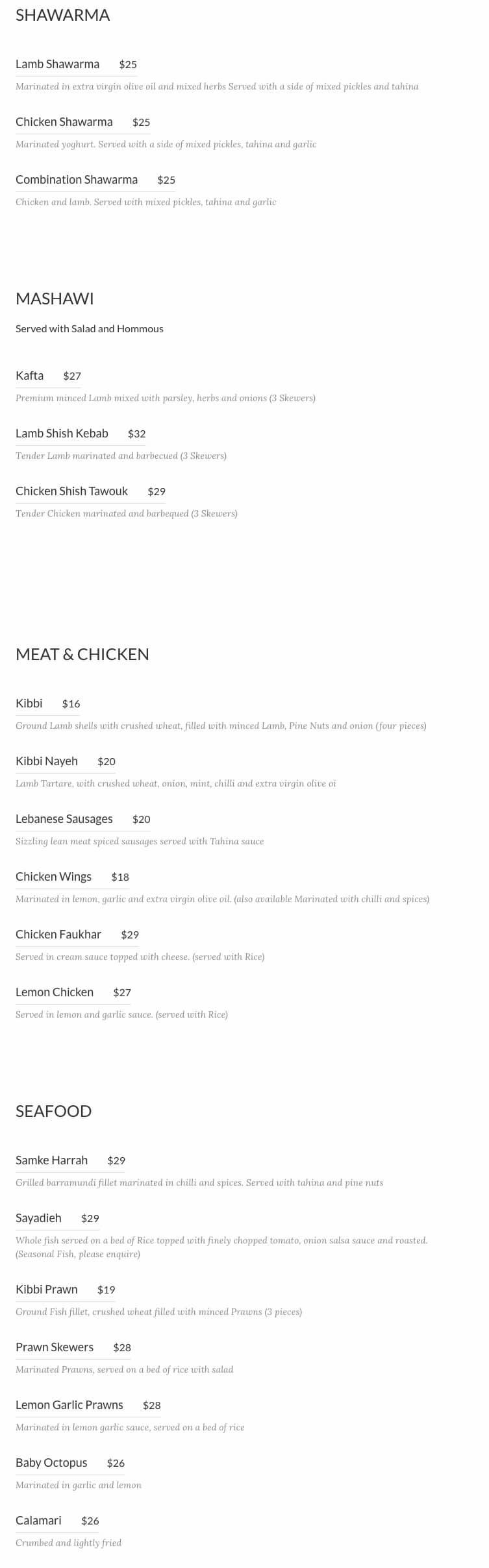 Menu at Al Agha Lebanese Cuisine restaurant, Parramatta