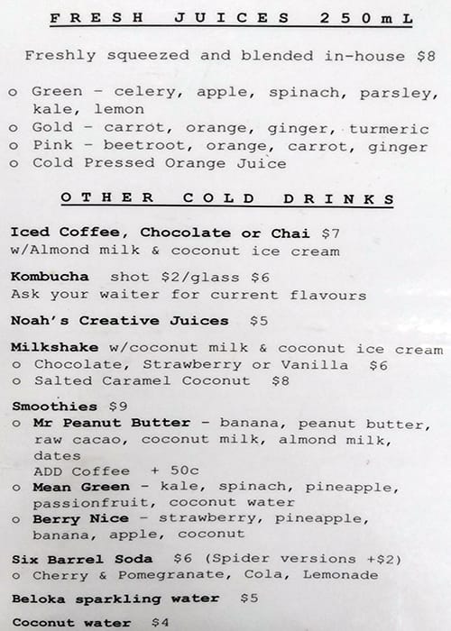 Menu at Power Plant restaurant, Templestowe