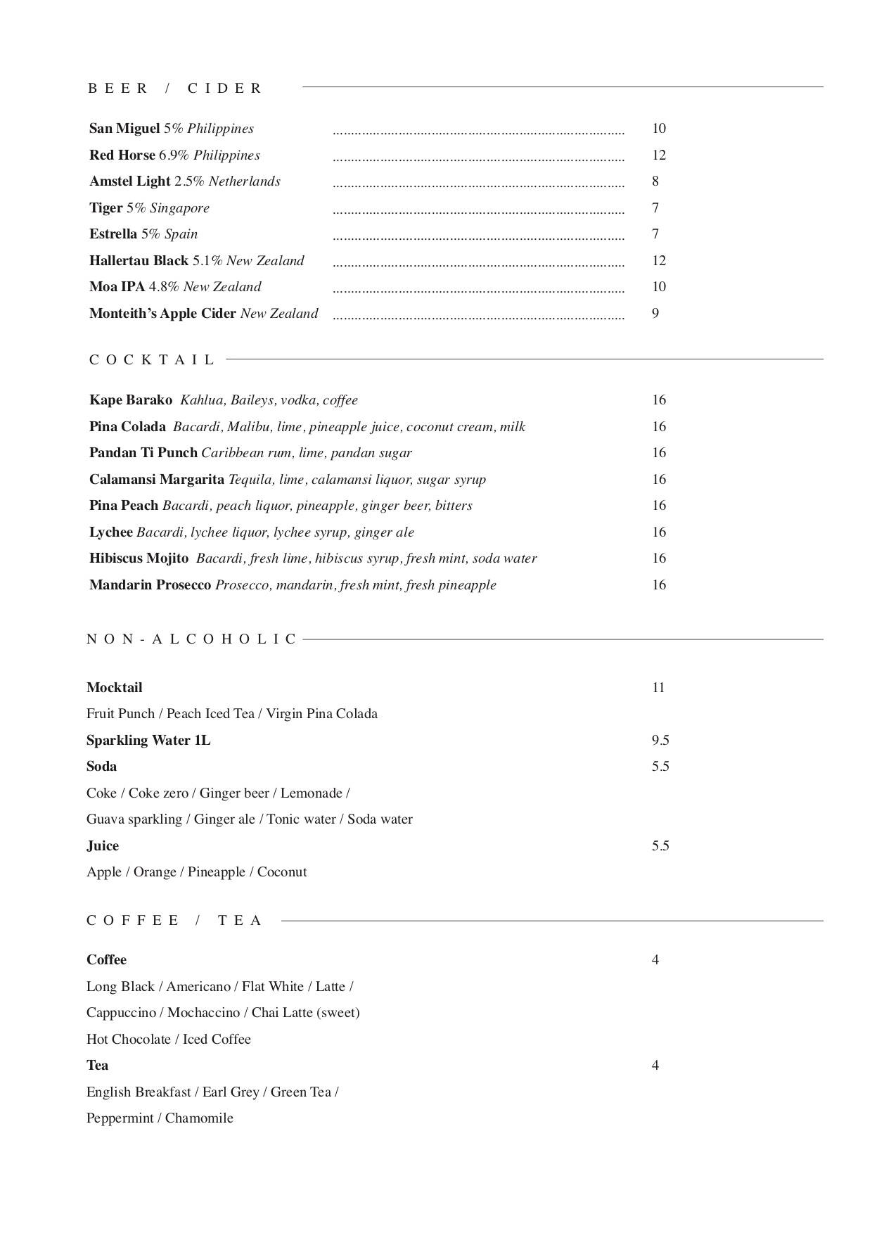 Menu at Nanam Eatery restaurant, Auckland, 178 Hurstmere Rd