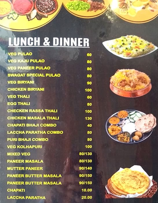 Menu at Swagat Snacks Centre, Pune