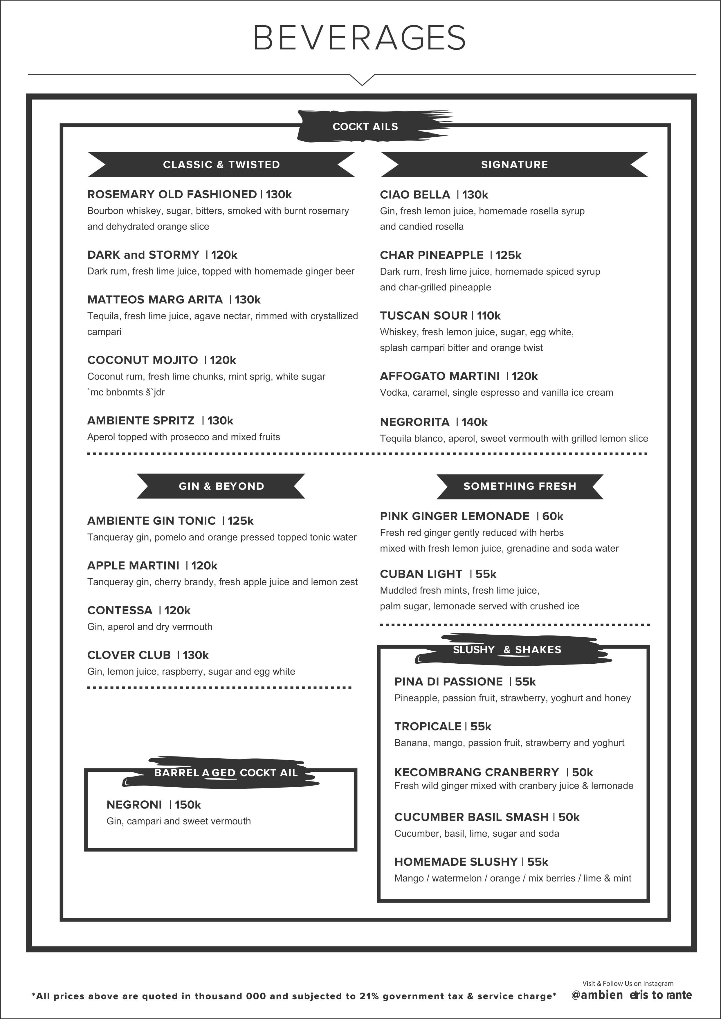 Menu at Ambiente Ristorante - Aryaduta Jakarta, Jakarta