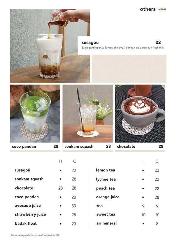 Menu at oū tu cafe, West Jakarta