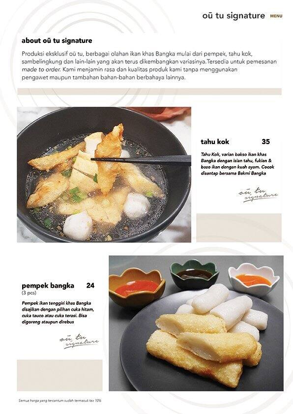 Menu at oū tu cafe, West Jakarta