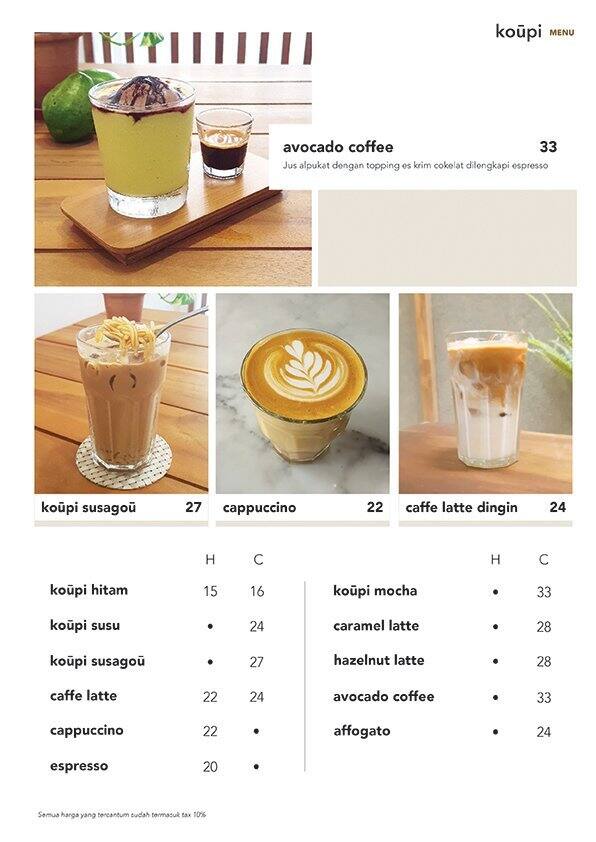 Menu at oū tu cafe, West Jakarta