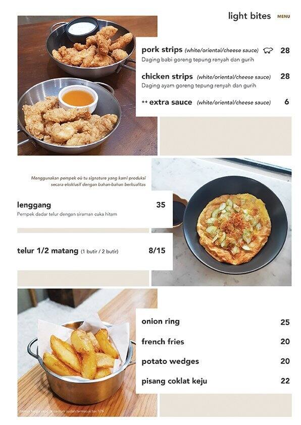 Menu at oū tu cafe, West Jakarta