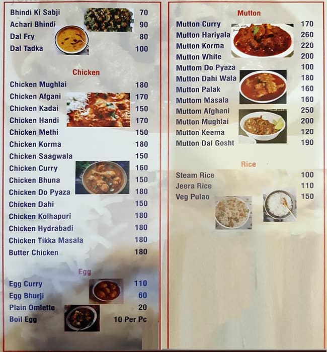 Menu of Nishi Fast Food, Azad Nagar, Mumbai