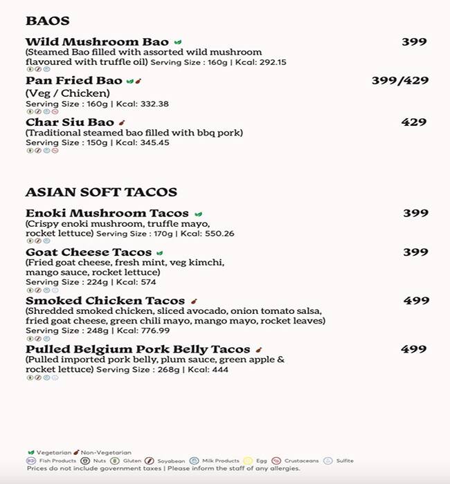 Menu of Mamagoto, Gomti Nagar, Lucknow