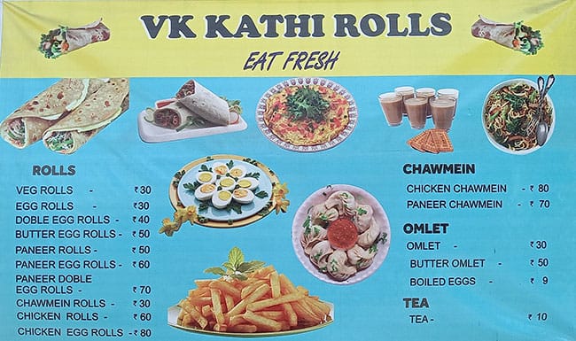 Menu of VK Kathi Rolls, Kalkaji, New Delhi