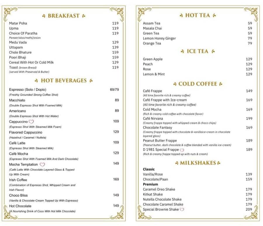Menu of The Glass House, City Centre, Udaipur