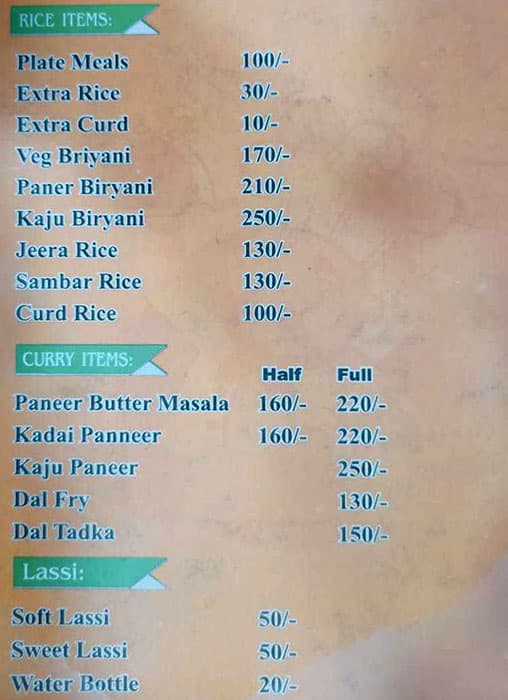 Menu of Akshaya Restaurant, Shamirpet, Hyderabad