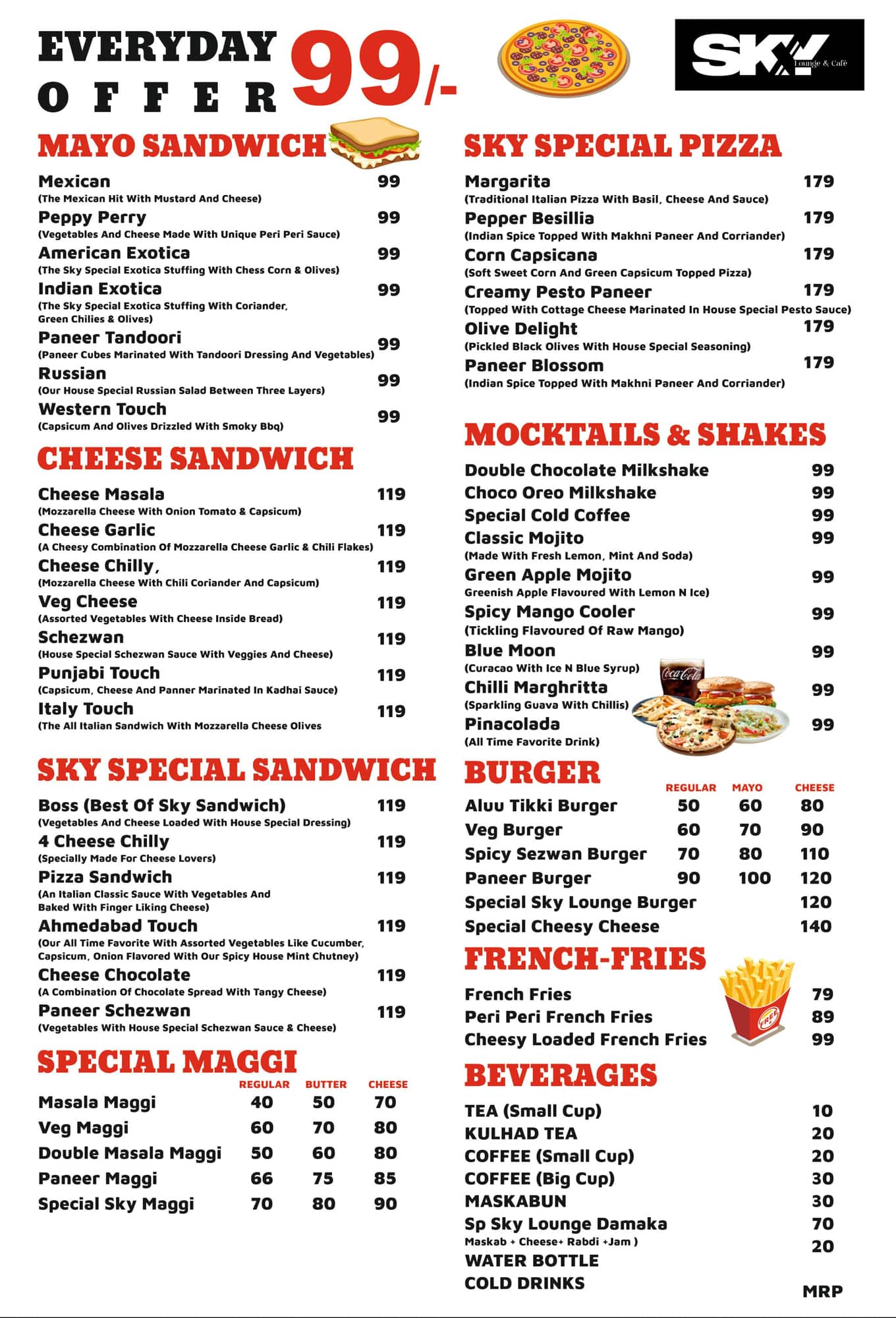 Menu of Sky Lounge, Mani Nagar, Ahmedabad