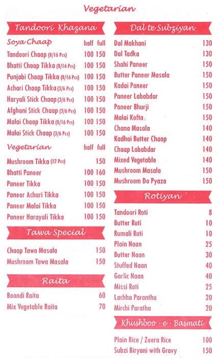 Menu at Delhi Tawa, Delhi, Shop 112