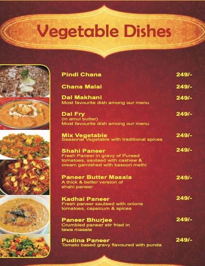 Menu at Handa's Punjabi Cafe, New Delhi