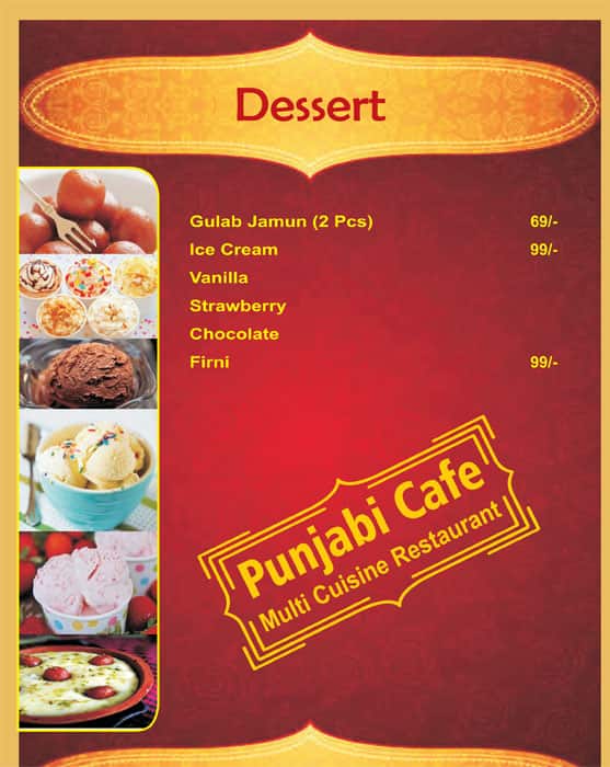 Menu at Handa's Punjabi Cafe, New Delhi