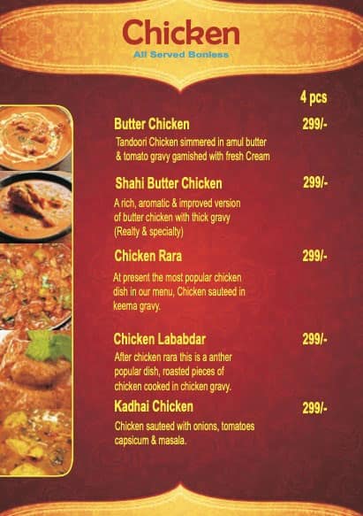 Menu at Handa's Punjabi Cafe, New Delhi