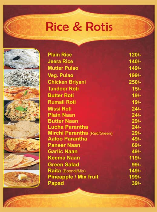 Menu at Handa's Punjabi Cafe, New Delhi