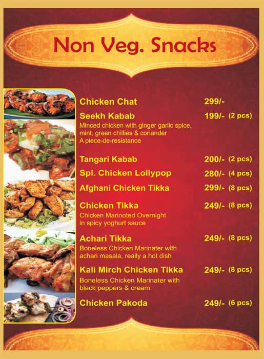 Menu at Handa's Punjabi Cafe, New Delhi