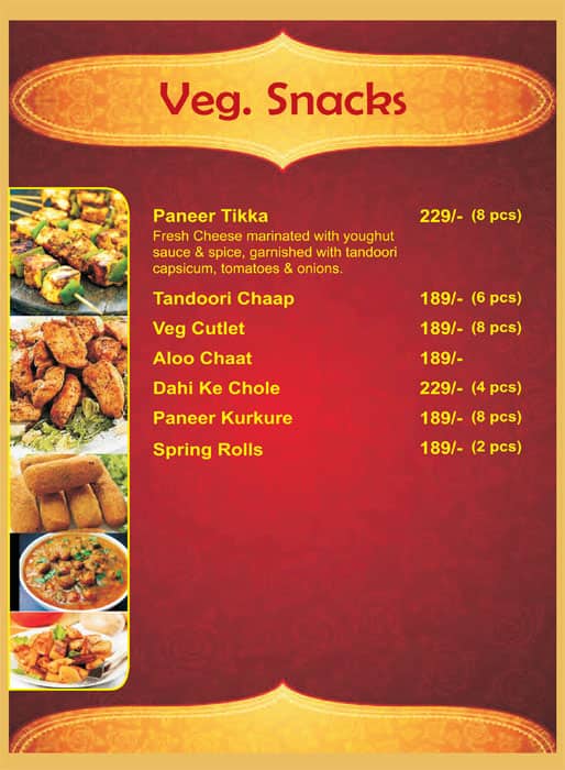 Menu at Handa's Punjabi Cafe, New Delhi