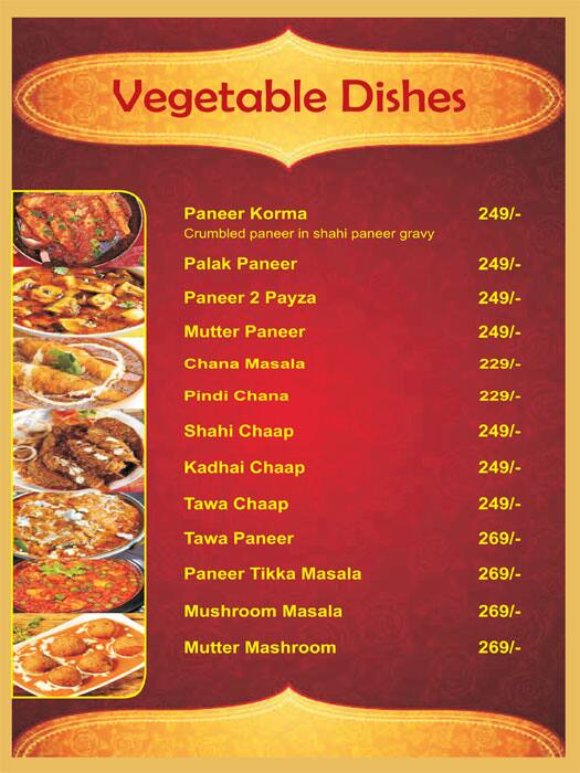 Menu at Handa's Punjabi Cafe, New Delhi