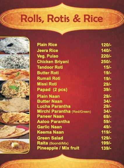 Menu at Handa's Punjabi Cafe, New Delhi