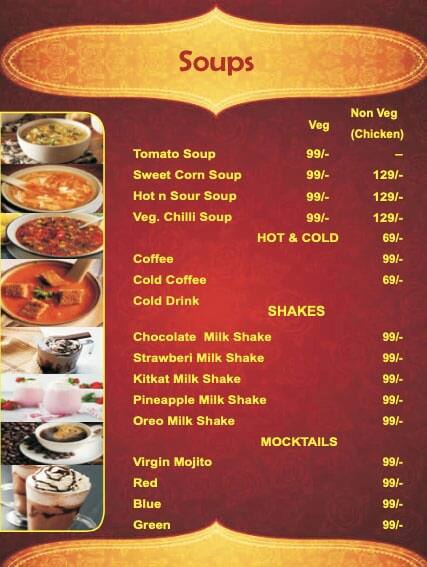 Menu at Handa's Punjabi Cafe, New Delhi