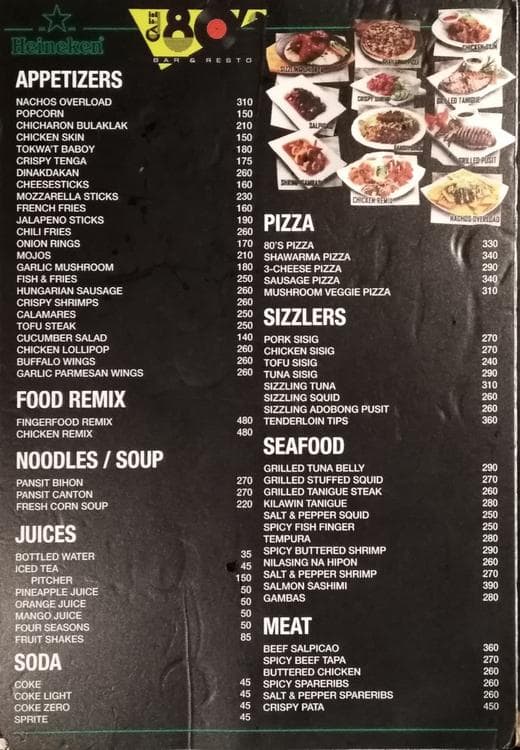 Cafe 80's Bar & Resto Menu, Menu for Cafe 80's Bar & Resto, Tomas ...