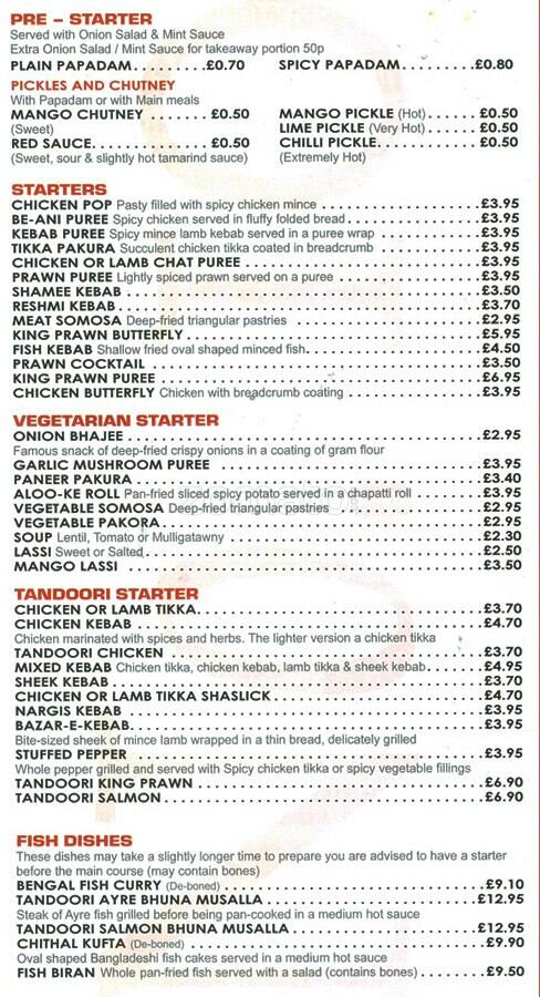 Menu at Harborne Tandoori Restaurant, Birmingham
