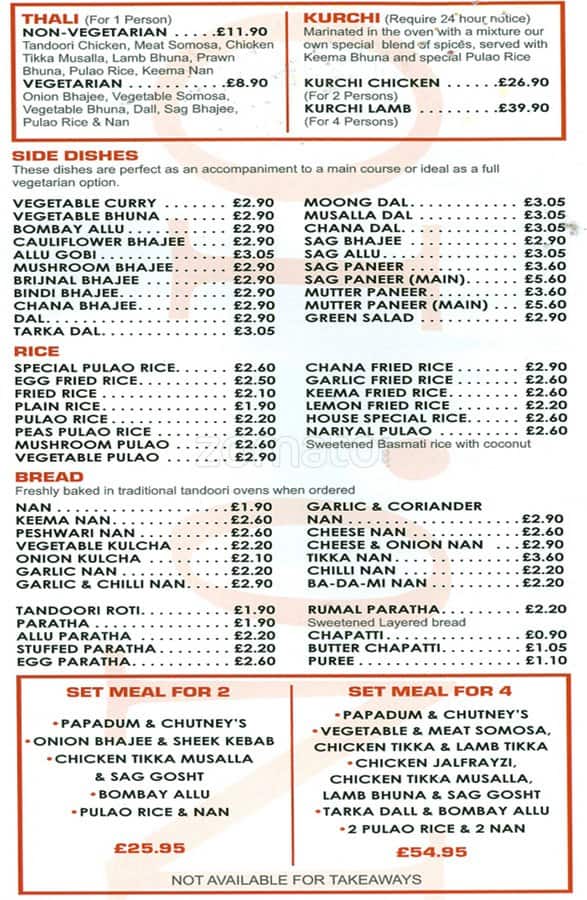 Menu at Harborne Tandoori Restaurant, Birmingham
