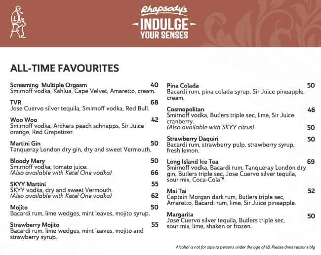 Menu at Rhapsody's-Sunnyside restaurant, Pretoria, Shop L2-33 Sunnypark ...