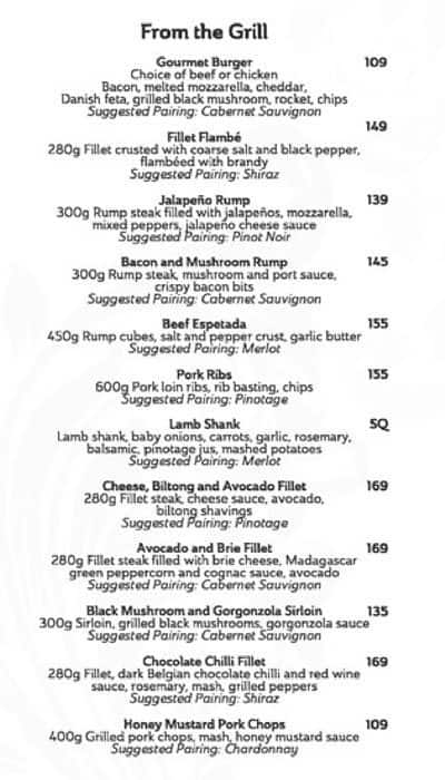 Menu at Rhapsody's-Sunnyside restaurant, Pretoria, Shop L2-33 Sunnypark ...