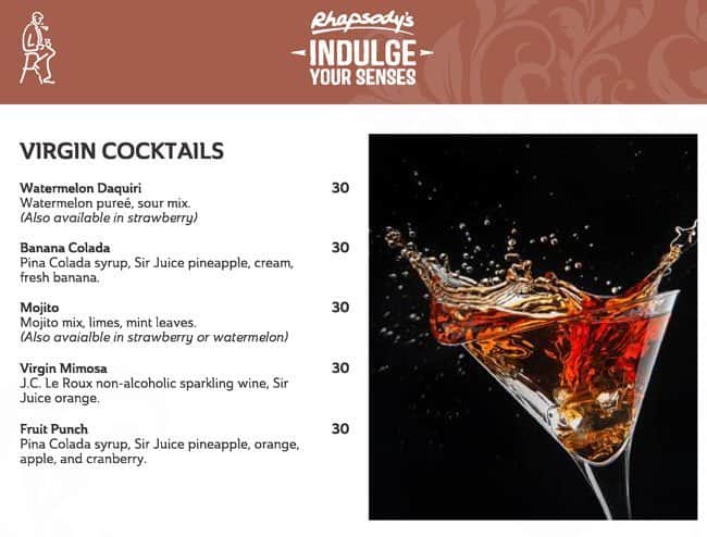 Menu at Rhapsody's-Sunnyside restaurant, Pretoria, Shop L2-33 Sunnypark ...