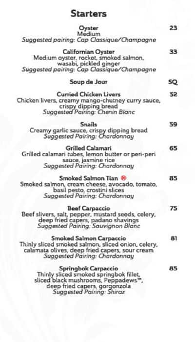 Menu at Rhapsody's-Sunnyside restaurant, Pretoria, Shop L2-33 Sunnypark ...