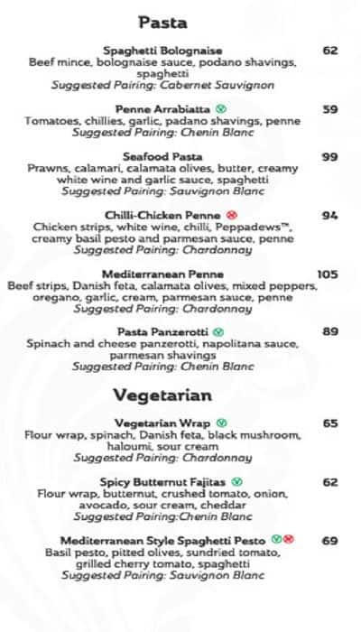 Menu at Rhapsody's-Sunnyside restaurant, Pretoria, Shop L2-33 Sunnypark Mall