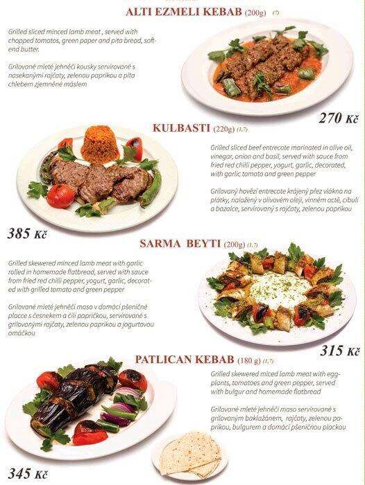 Menu at Mangal Restaurant, Prague