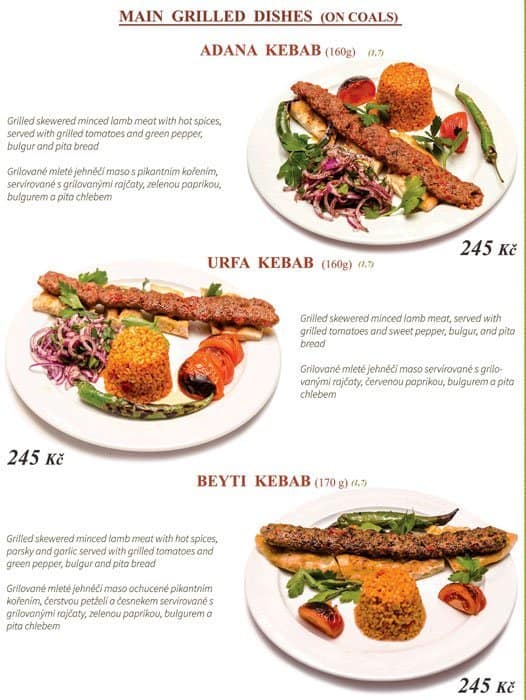 Menu at Mangal Restaurant, Prague