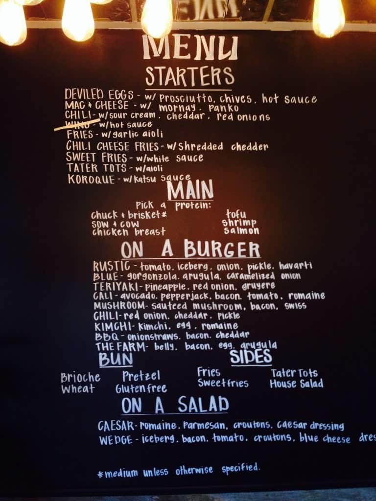 Menu at Rustic Burger pub & bar, Santa Clarita