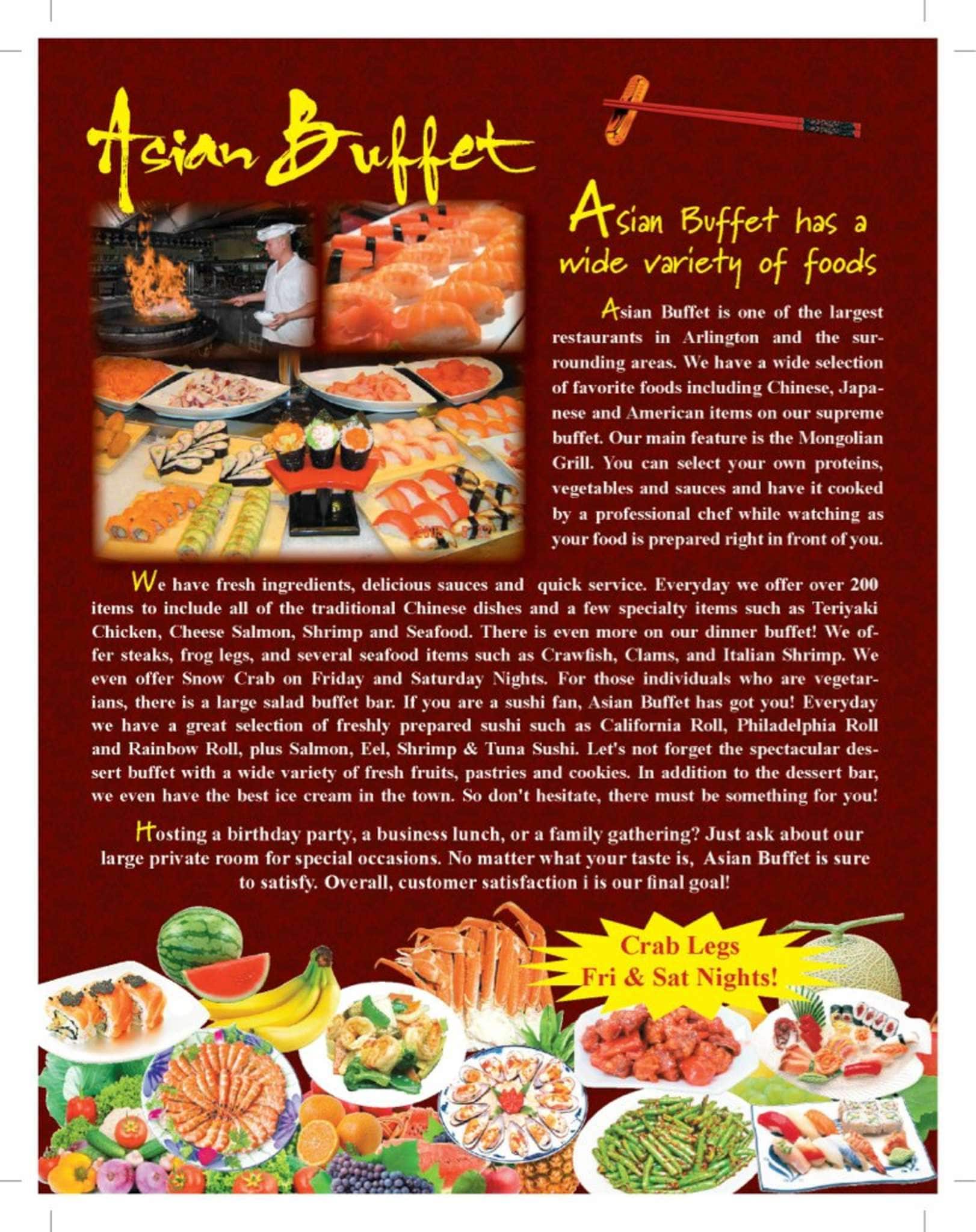 Menu at Asian Buffet restaurant, Arlington, 944 E Copeland Rd