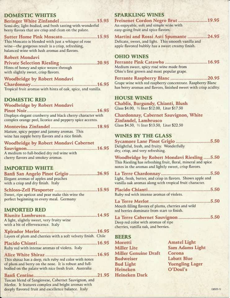 Menu at Corso's Italian Restaurant, North Olmsted