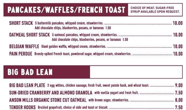 Menu at Big Bad Breakfast restaurant, Oxford, 719 N Lamar Blvd