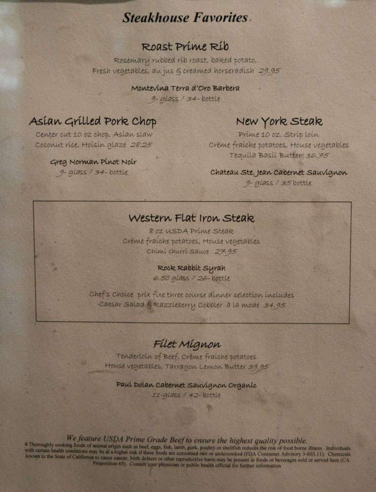 Menu at Mountain Room Restaurant, Yosemite Valley, Southside Dr ...