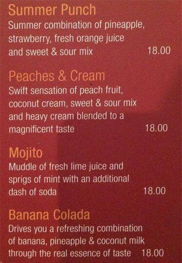 Carta del café Balance, Ras al-Jaima