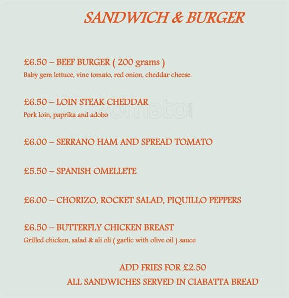 Menu at Camden Food Co restaurant, London, 1 Tweezer's Alley