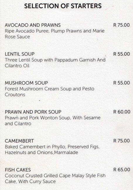 Menu at Crystal court restaurant, Sun City