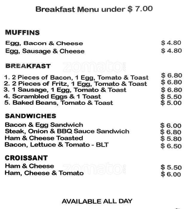 Menu at Cafe Hilton, Hilton, 1/160 Sir Donald Bradman Dr