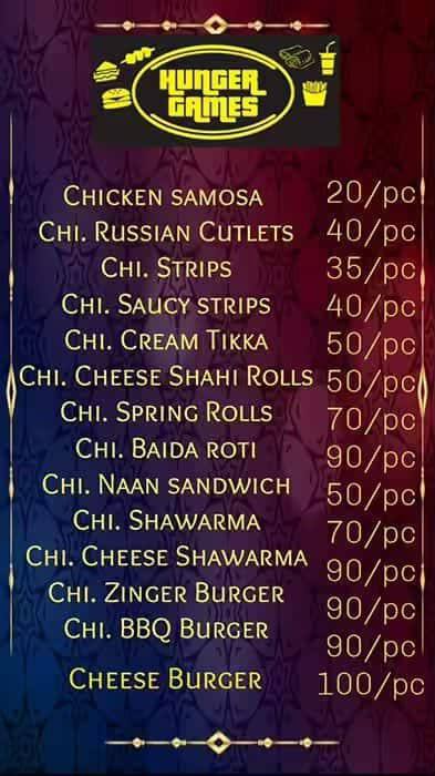 Menu of Hunger Games, Mohammad Ali Road, Mumbai
