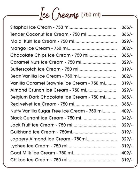 Menu of Iceberg Organic Icecreams, Karapakkam, Chennai