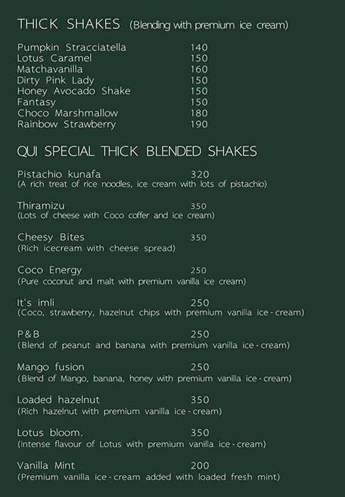 Menu of QUI Noshery, Ambalamukku, Trivandrum