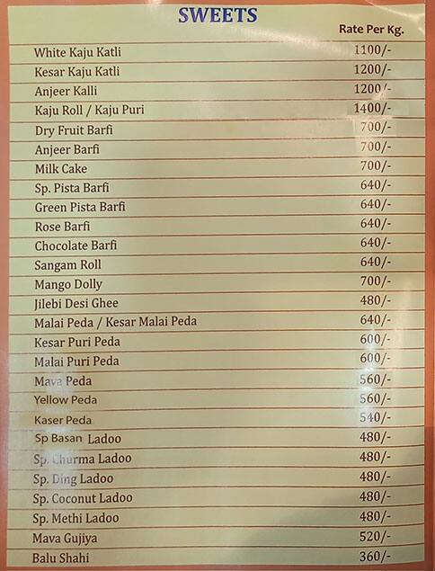 Menu of New Bikaner Sweets And Snacks, Mulund West, Mumbai